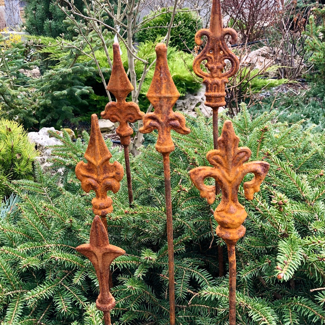Rusty Finials Set of 6 Garden Stakes Garden Decor Metal - Etsy