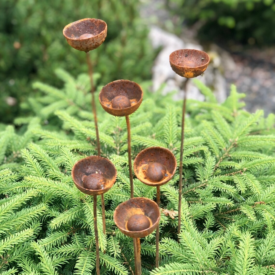 Rusty Flowers Set of 6 Garden Stakes Garden Decor Metal - Etsy