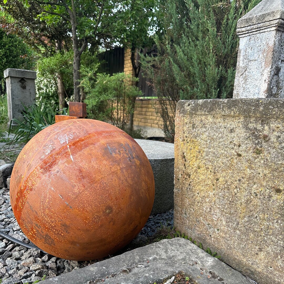20" Zen Garden Decor - Large 20” Rusty Metal Sphere Sculpture - Etsy