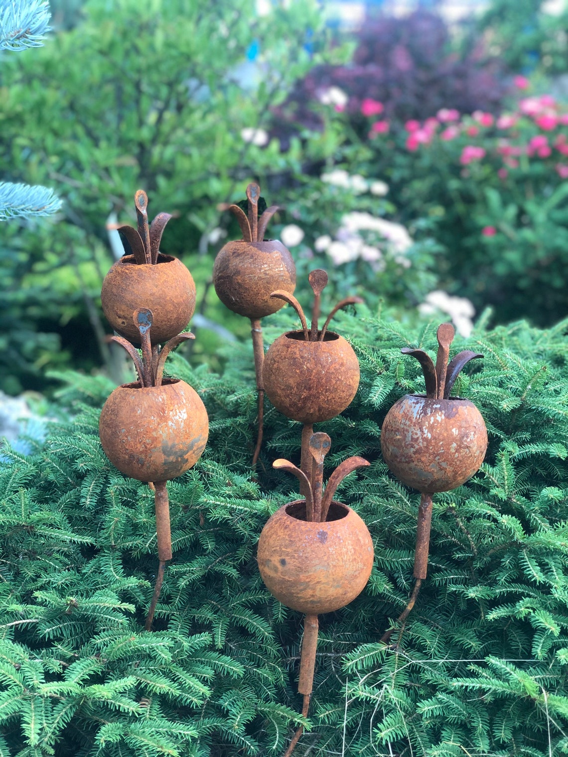 Rusty Flowers Set of 6 Rustic Garden Decor Metal Garden - Etsy