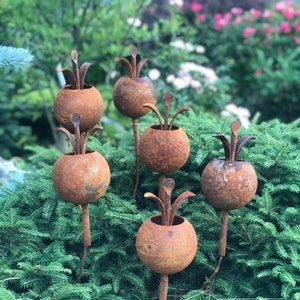 Rusty Flowers Set of 6, Rustic Garden Decor, Metal Garden Decor, Metal ...