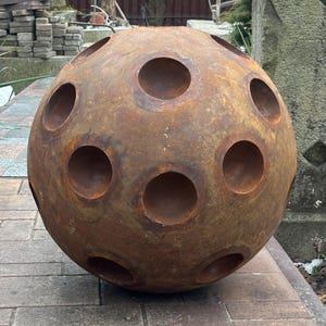 20" Rusty Metal Sphere Sculpture – Modern Art for Your Garden, Patio or ...