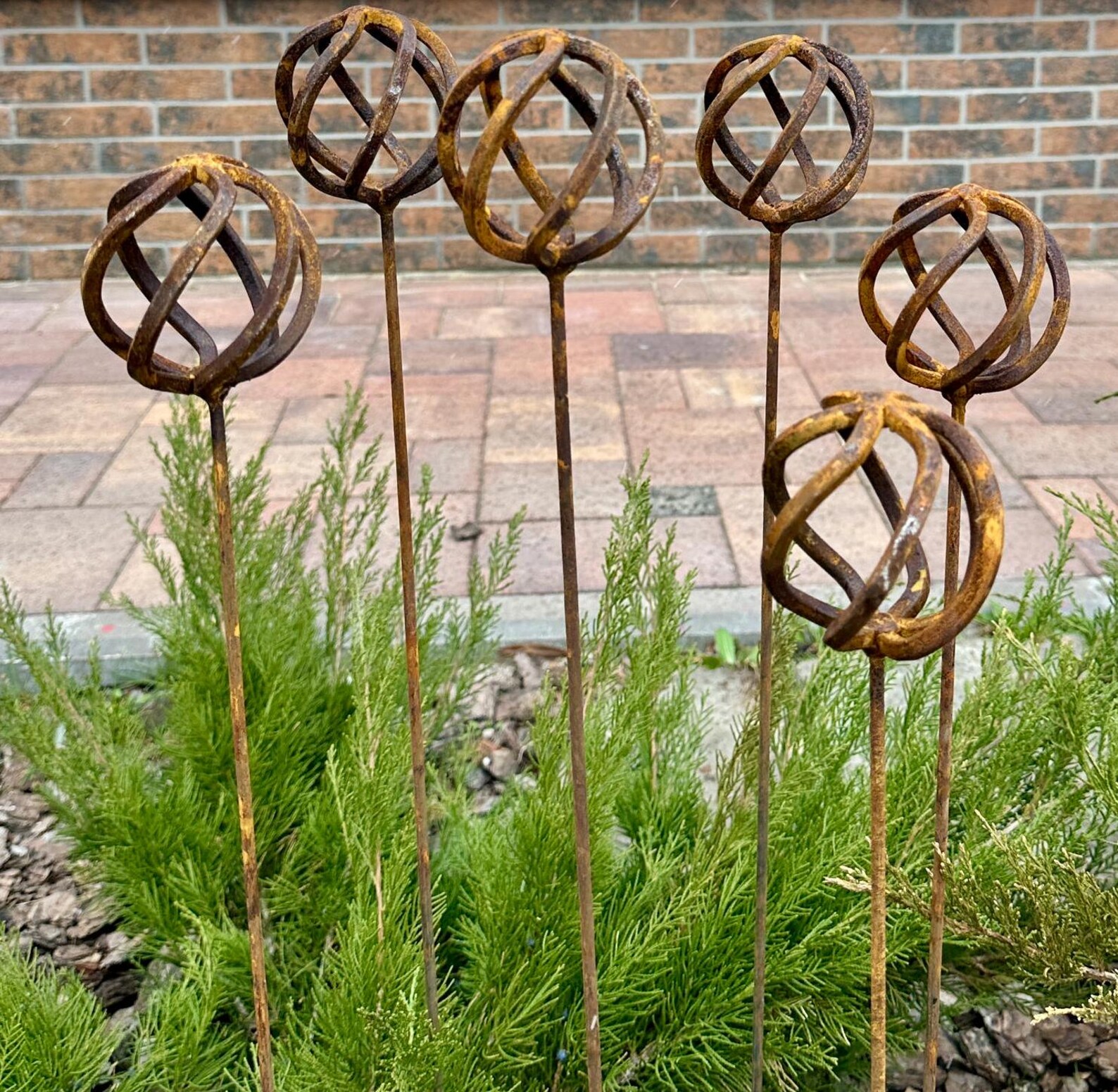 Garden Stakes, Rusty Finials Set of 6, Metal Garden Decor, Metal Yard ...