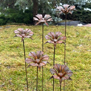 Unique Rusty Metal Flower Garden Stakes, Set of 6 – Outdoor Metal Art ...