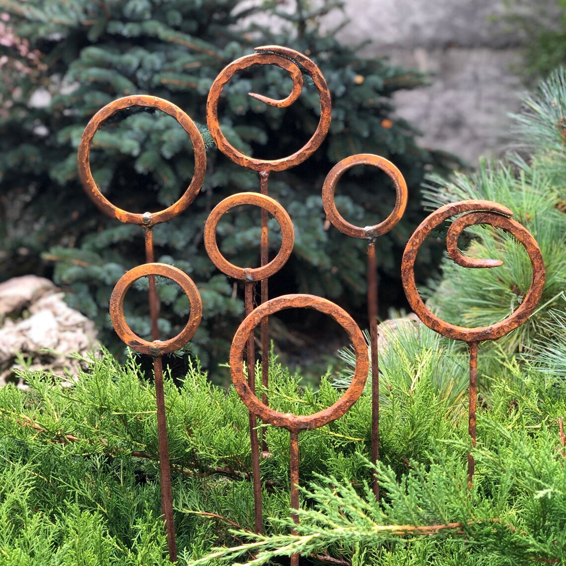 Rusty Finials Set of 7 Garden Stakes Metal Garden Decor - Etsy