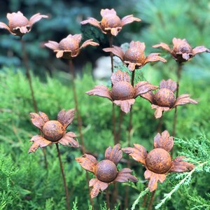 Rusty Flowers Set of 10, Garden Stakes, Metal Garden Decor, Yard Art ...