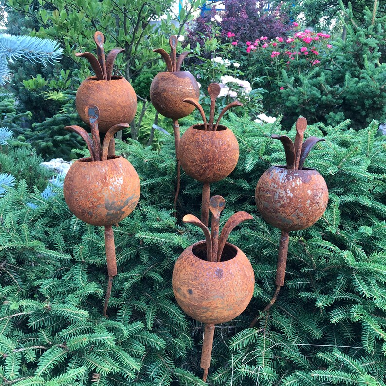 Rusty Flowers Set of 6, Rustic Garden Decor, Metal Garden Decor, Metal ...