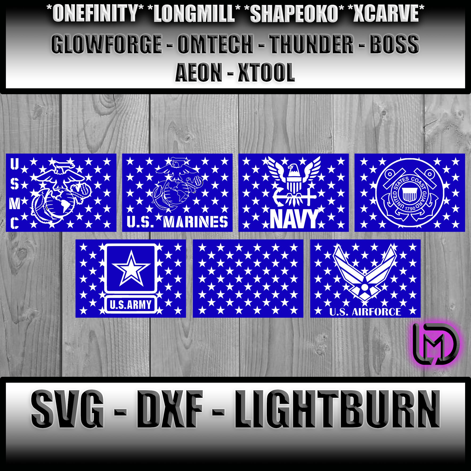American Flag Vector Files With Military Branches, Glowforge, Laser ...