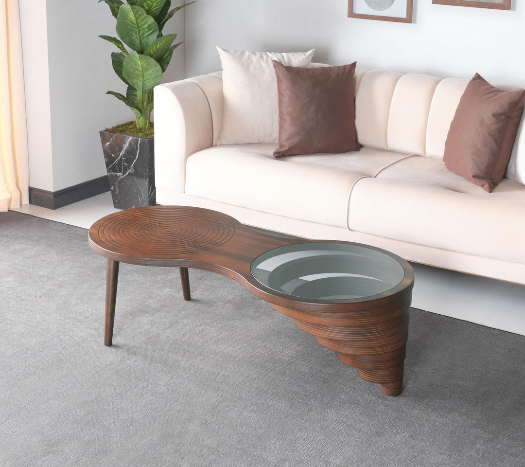 Natural Walnut & Smoked Glass Coffee Table: Modern Living Room Decor - Etsy