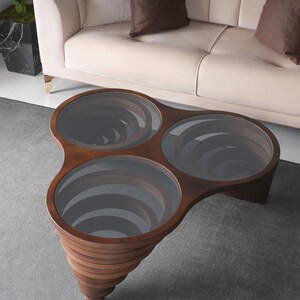 Natural Walnut Coffee Table: Smoked Glass Top, Modern Living Room - Etsy
