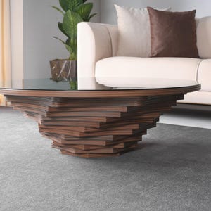Rustic Walnut Coffee Table: Smoked Glass Top, Modern Living Room - Etsy