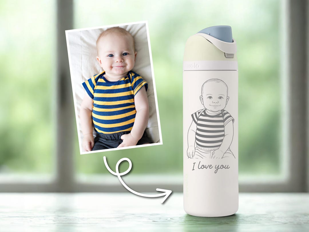 Custom Line Art Owala Cup – Personalized 32oz 24oz Water Bottle, Photo ...