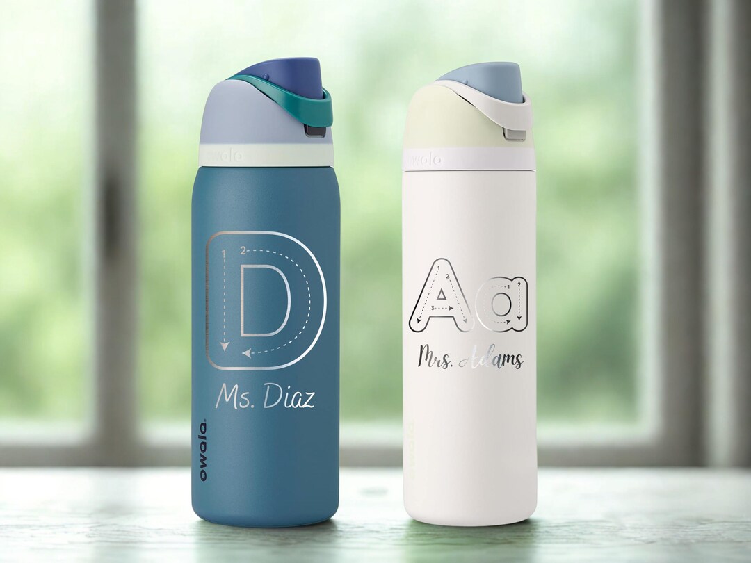 Custom Tracing Letter Owala Water Bottle – Laser Engraved 24 32 40 Oz ...