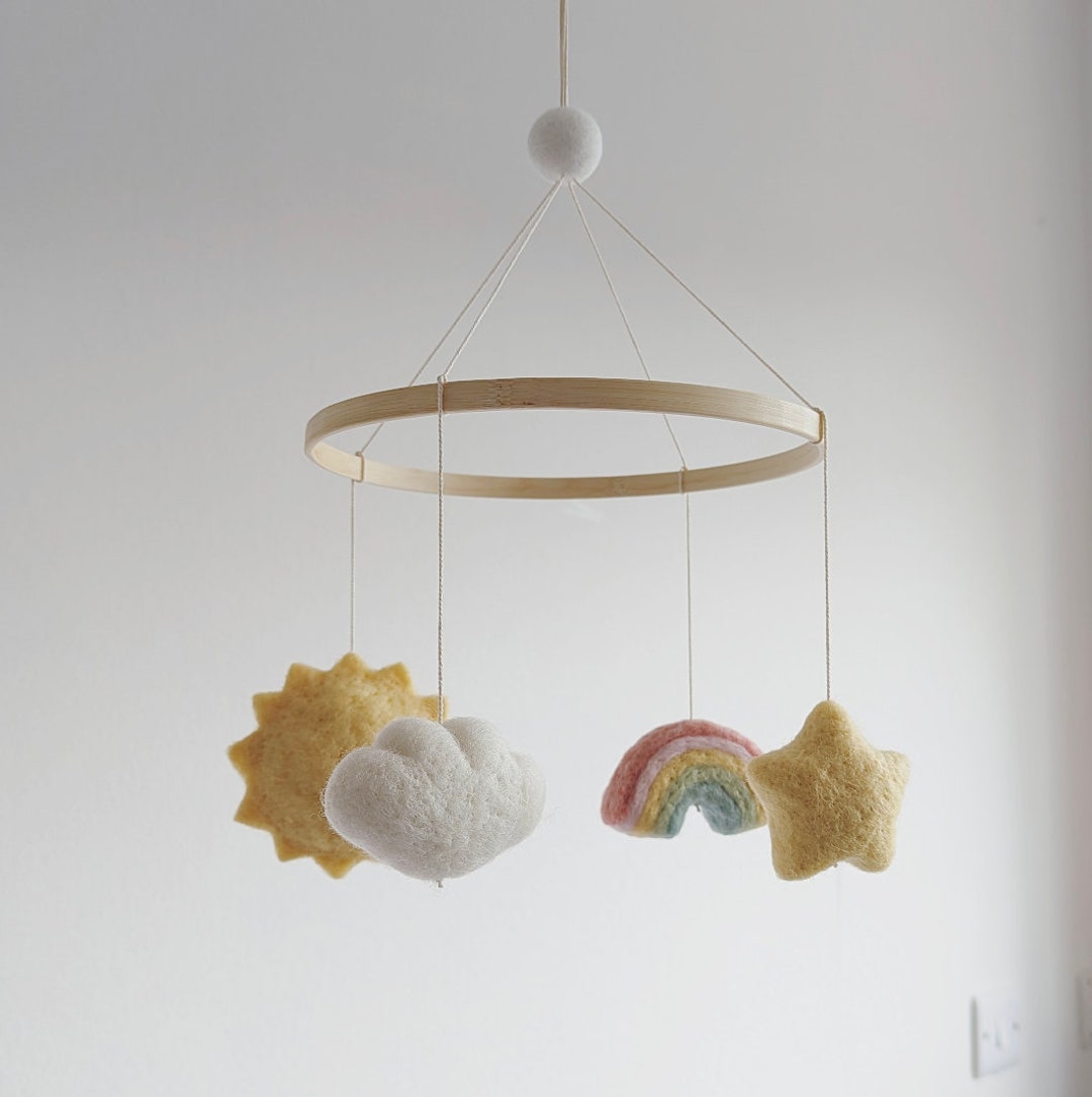 Weather Baby Mobile | Needle Felted Sun, Rainbow, Cloud and Star - Etsy