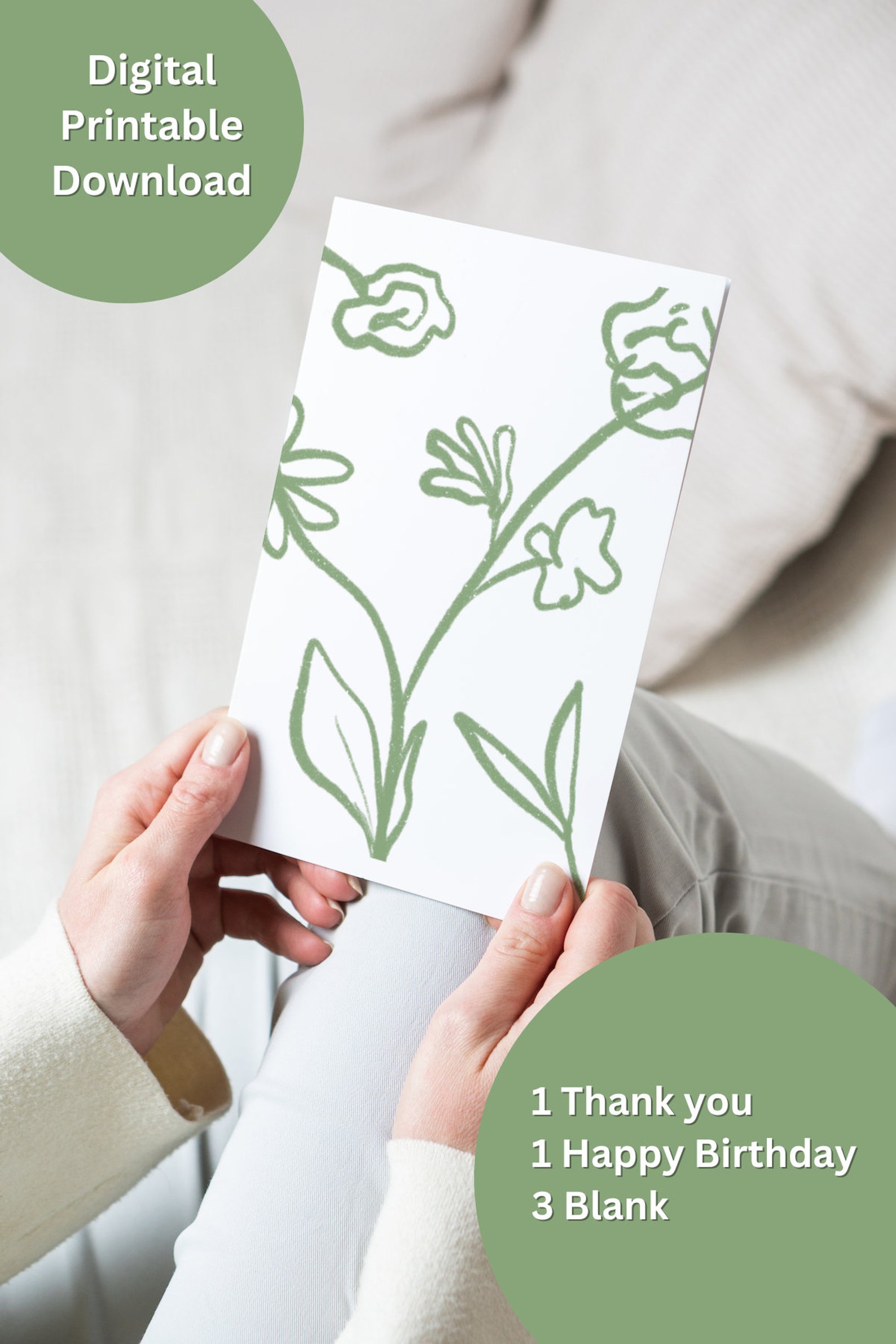 Printable Birthday Card, Printable Thank You Card, Printable Blank ...