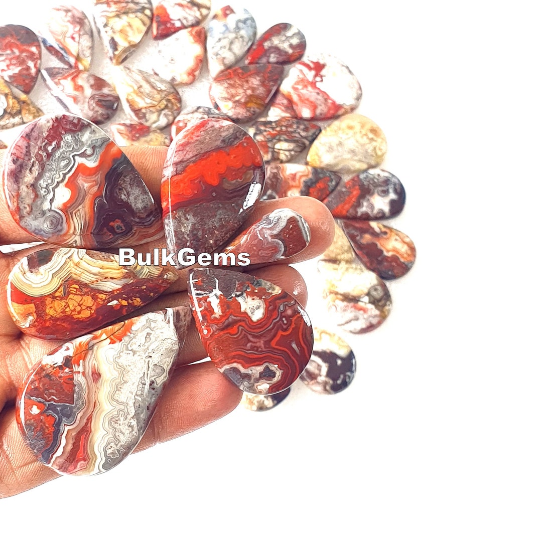 Crazy Lace Agate Cabochon Lot, Natural Pear Crazy Lace Gemstone, Smooth ...