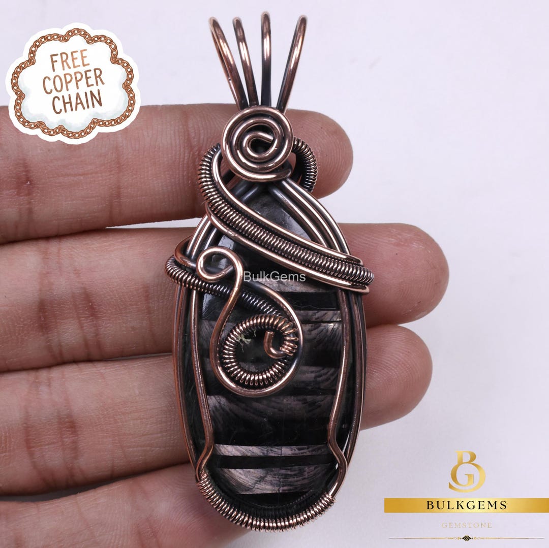 Hypersthene Copper Wire Wrap Pendant Handmade Natural Gemstone Jewelry ...