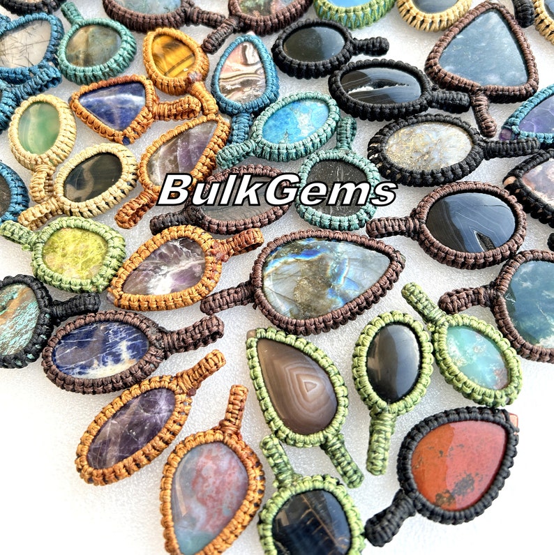 Hand Wrapped Gemstone Macrame Pendant - Natural Stone Necklace - Etsy