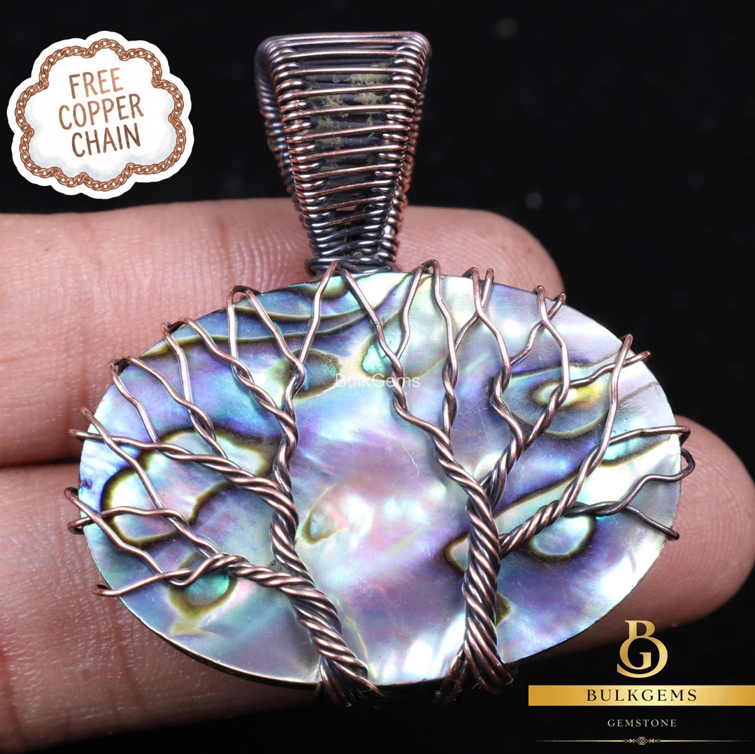 Abalone Shell Copper Wire Wrapped Pendant Handmade Natural Gemstone ...