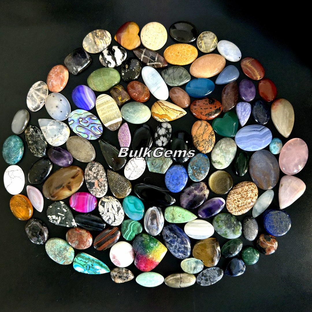 100 Piece Gemstone Cabochon Lot - Mix Stone Cabs (10-40mm) - Etsy