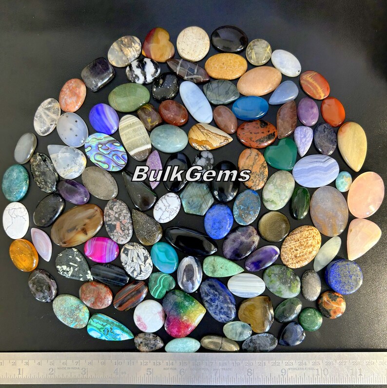 100 Piece Gemstone Cabochon Lot - Mix Stone Cabs (10-40mm) - Etsy