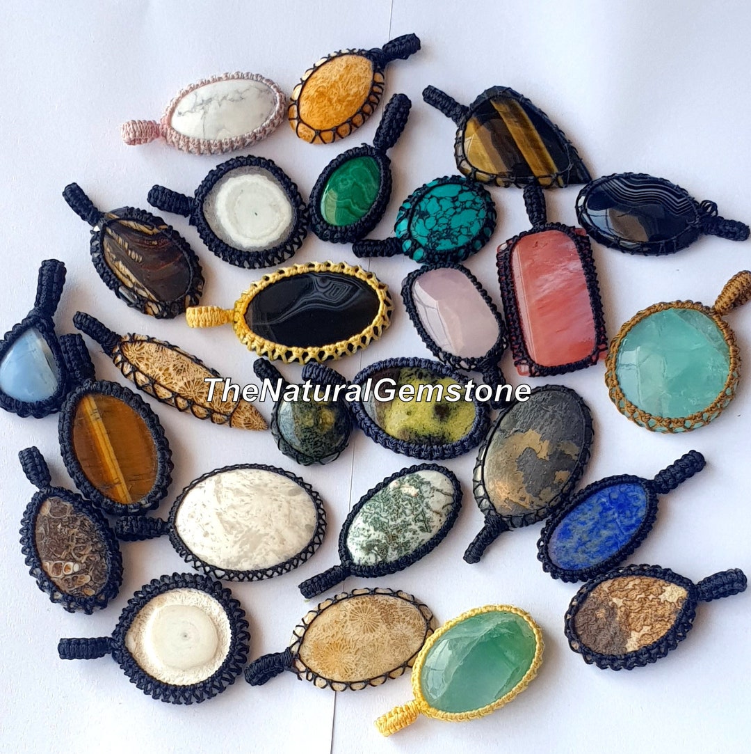 Wholesale Gemstone Macrame Pendant Lot, Hand Wrapped Cabochon, Necklace ...