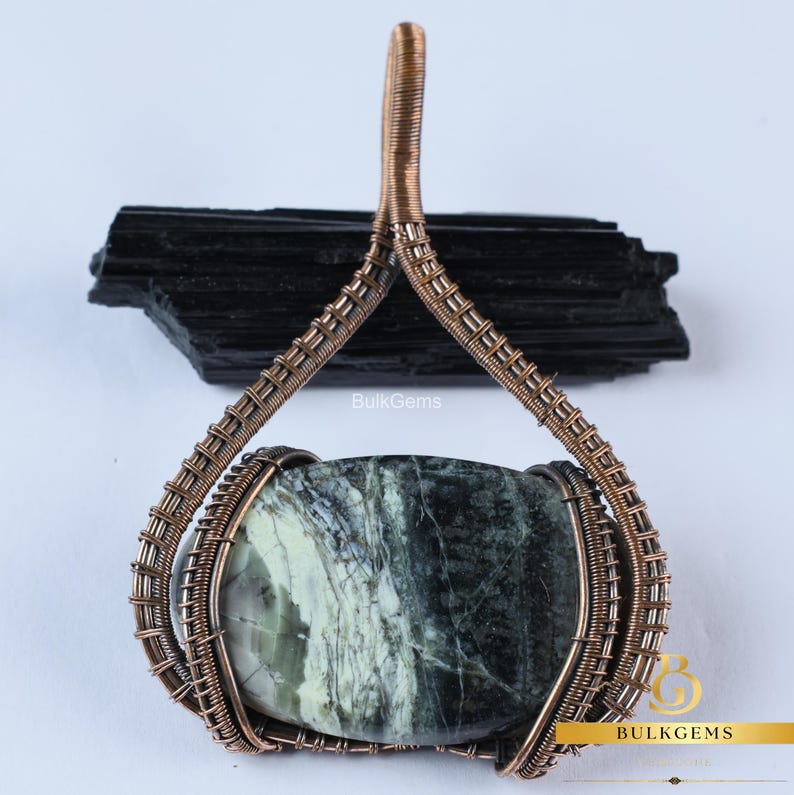 Seraphinite Copper Wire Wrap Pendant Handmade Green Stone Jewelry - Etsy UK