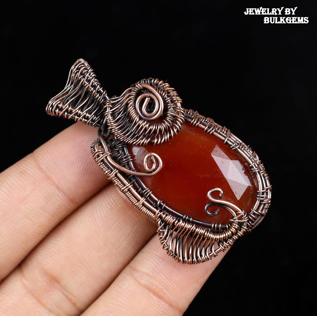 Red Carnelian Pendant, Real Carnelian Copper Wire Wrapped Gemstone ...