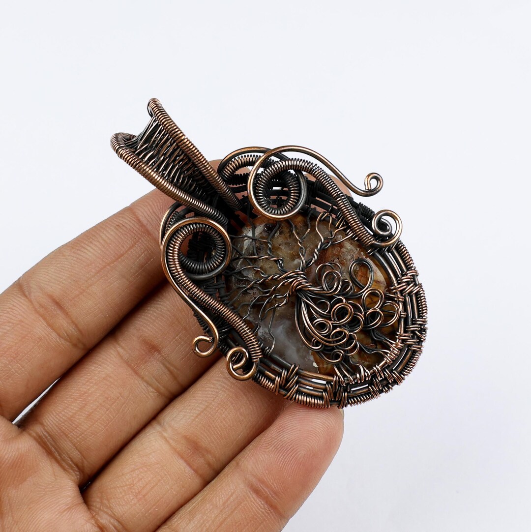 Wire Wrapped Thunder Agate Pendant, Pure Copper Jewelry - Etsy