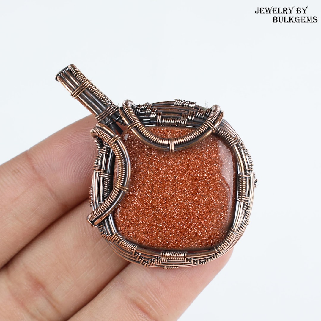 Orange Sandstone Copper Wire Wrapped Pendant, Handmade - Etsy