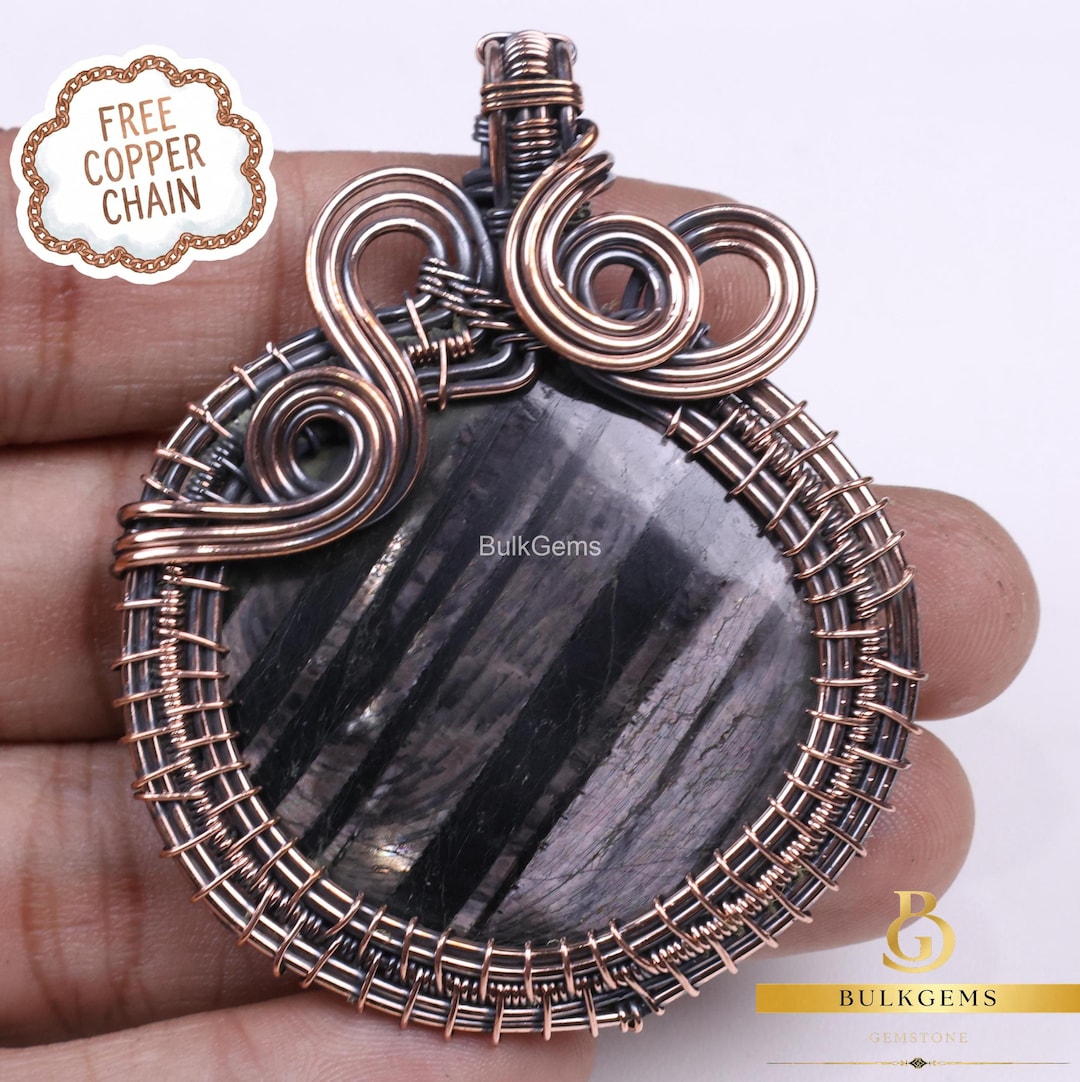 Hypersthene Copper Wire Wrapped Pendant Handmade Natural Gemstone ...