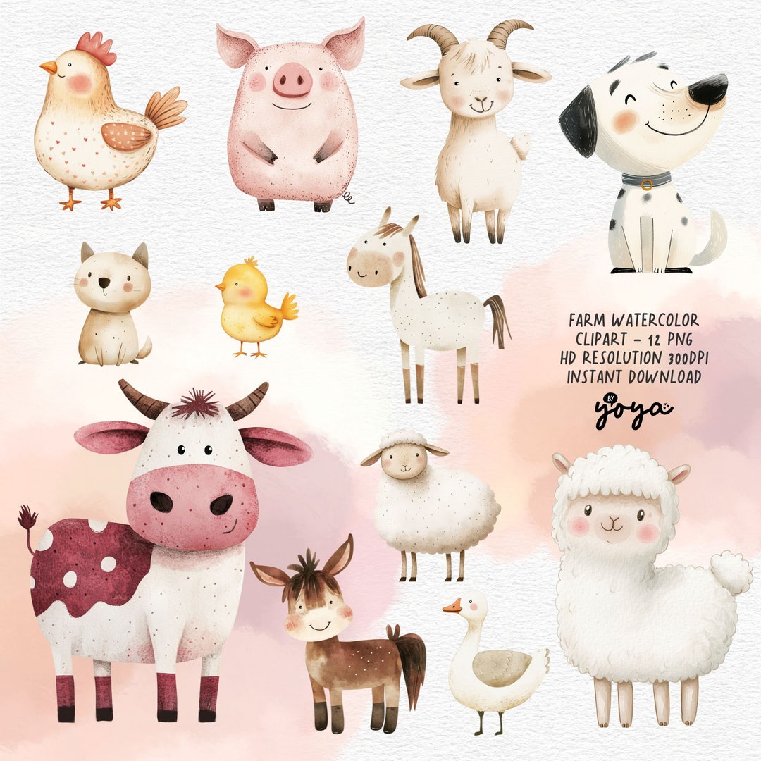 Farm Clipart PNG, Farm Watercolor Sublimation, Digital Animals Farm ...