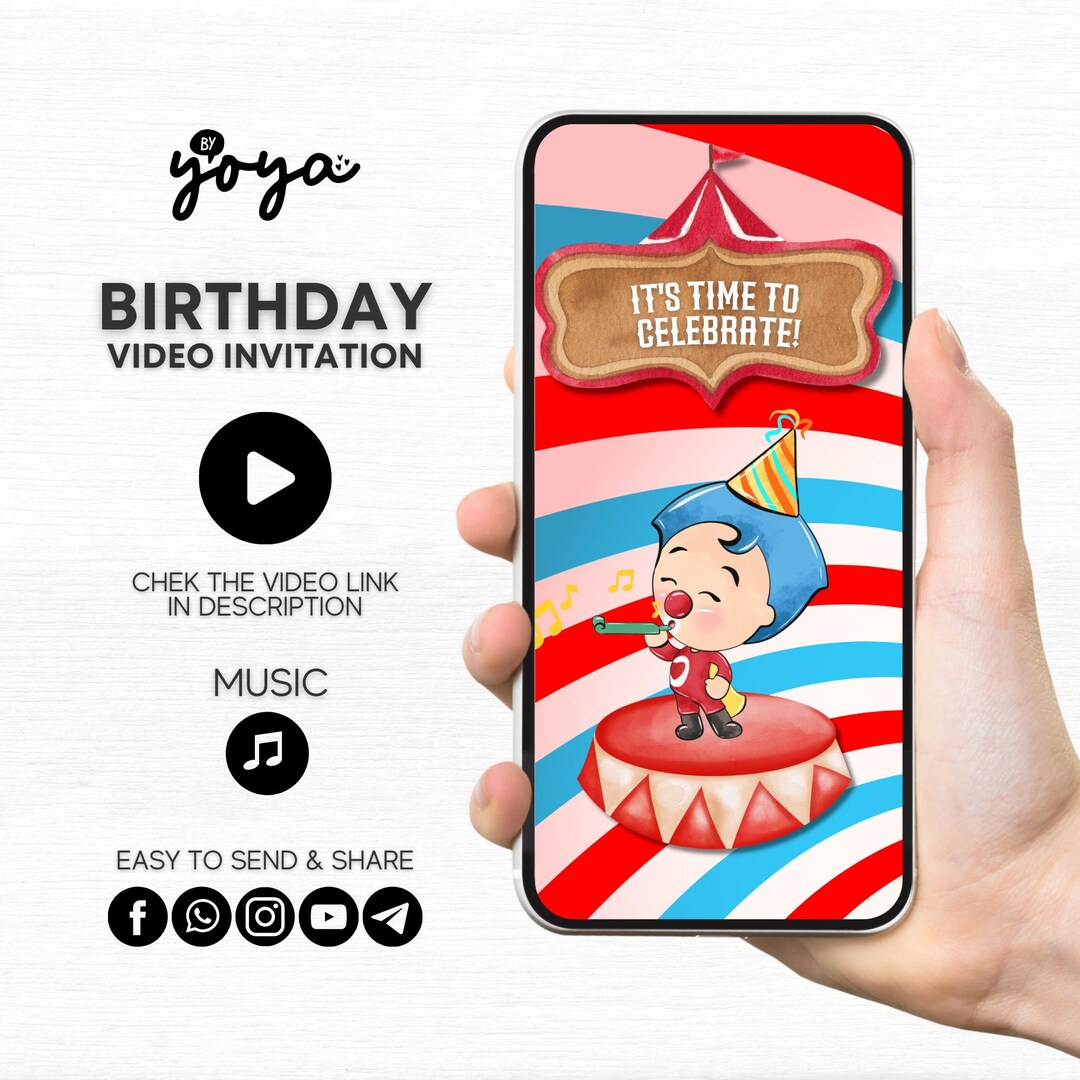 Clown Invite, Circus Birthday Invitation Video, Neutral Themed ...