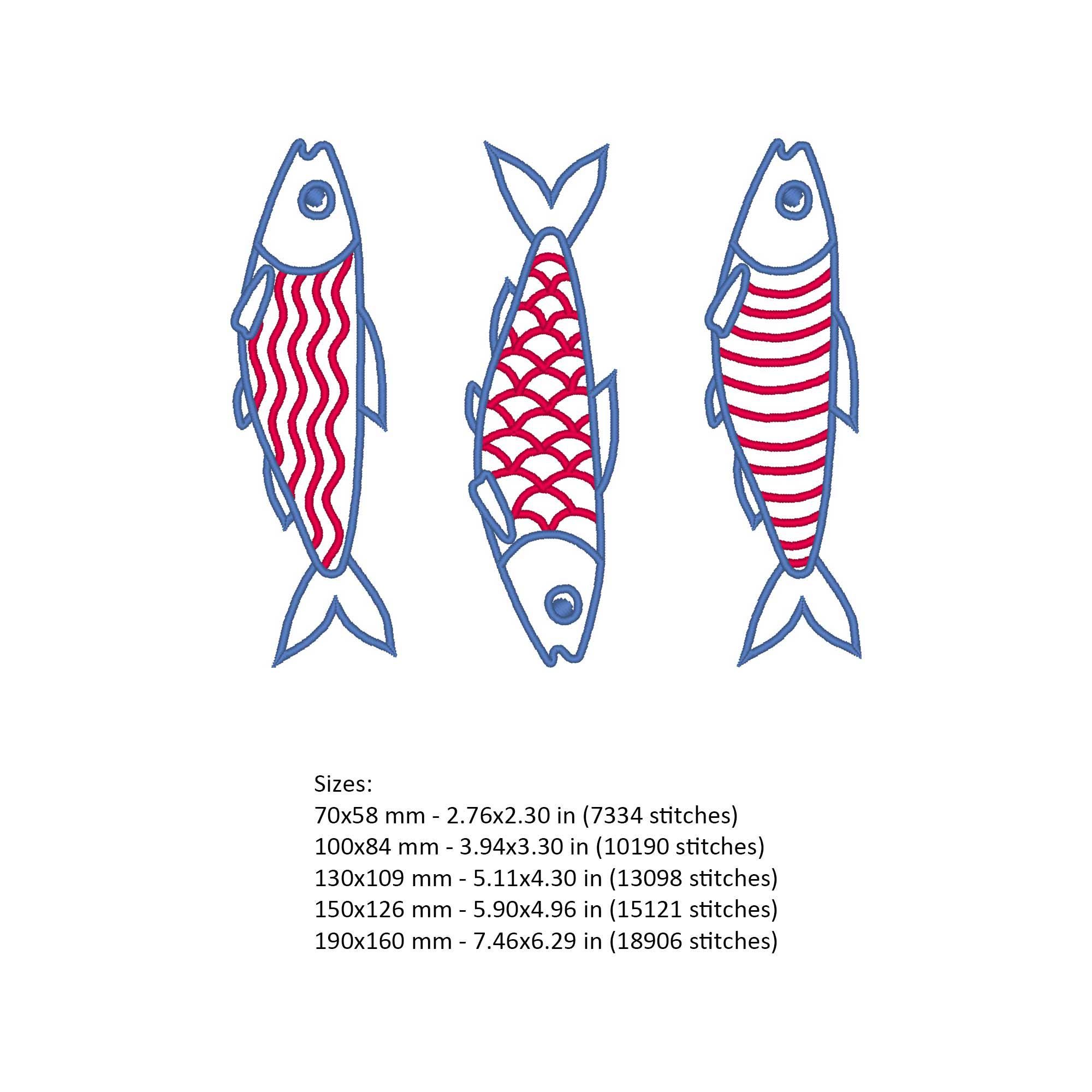 Sardine Trio Embroidery Design: Summer Embroidery File (digital ...
