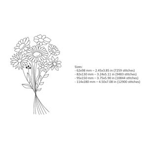 Flower Bouquet Embroidery Design: Floral Line Art Embroidery File ...