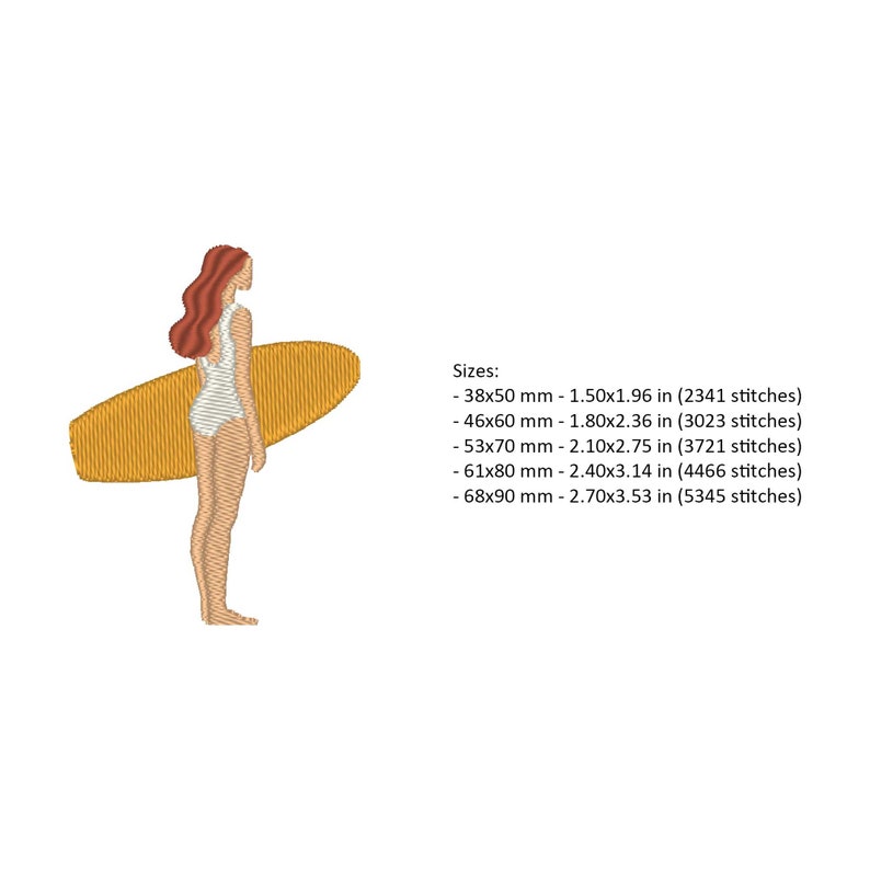 Surf Girl Embroidery Design: Surfing Embroidery File (digital Download ...