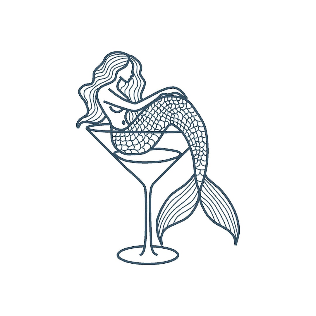 Mermaid Embroidery Design, Mermaid & Cocktail Embroidery Design, Summer ...