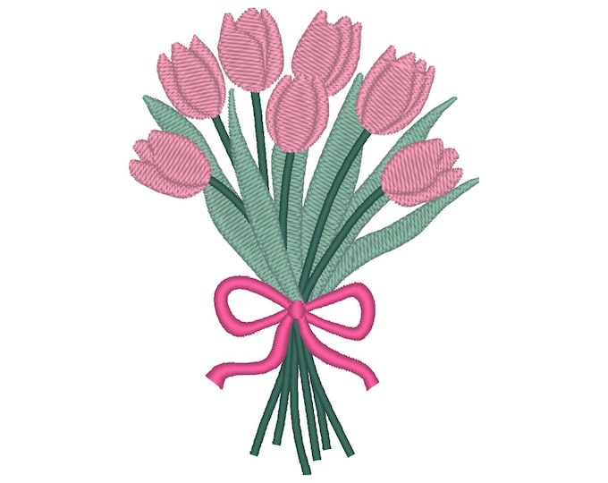 Tulip Bouquet Machine Embroidery Design 6 SIZES, Tulip Flowers Bouquet ...