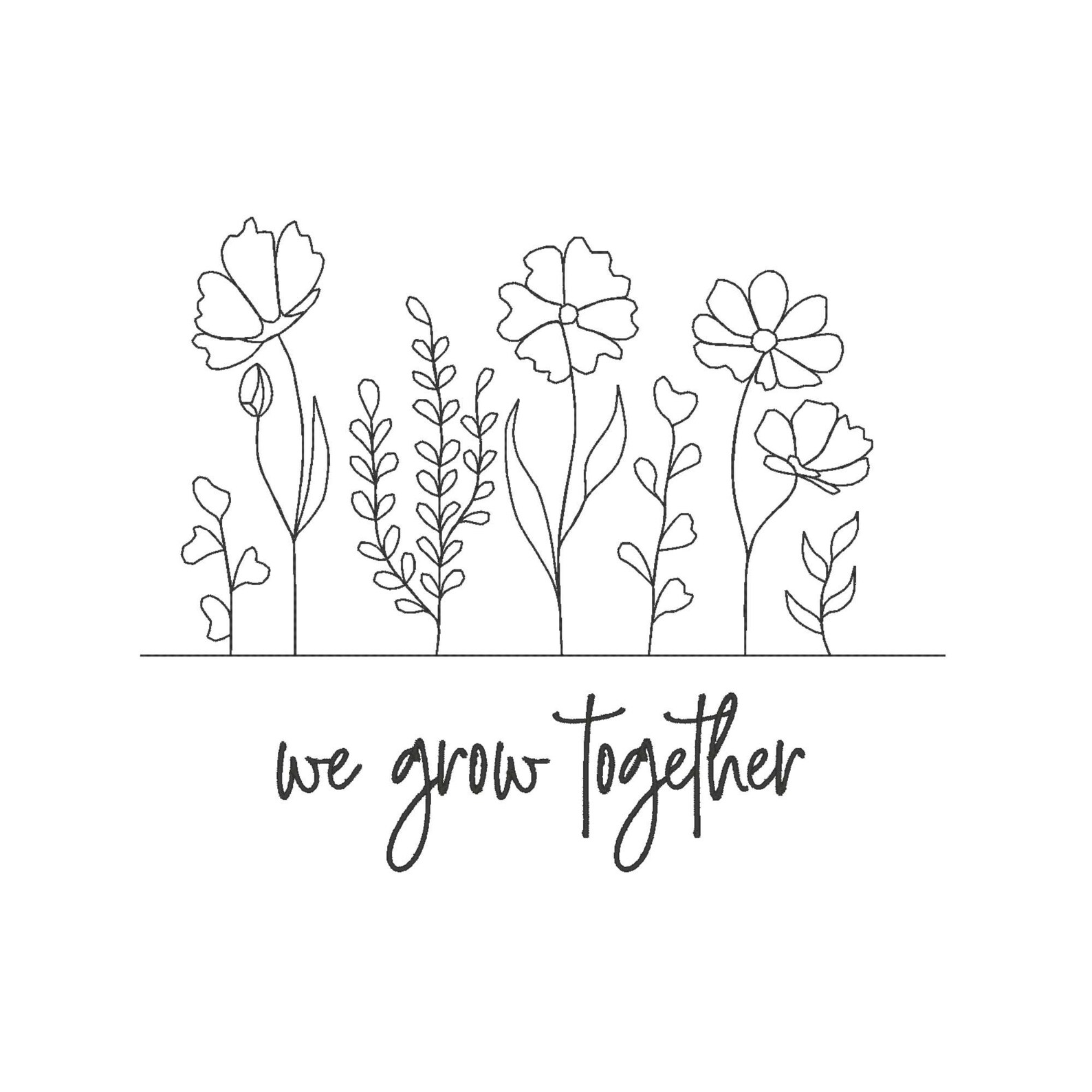 Grow Together Embroidery Design, One Line Embroidery Design, Floral ...