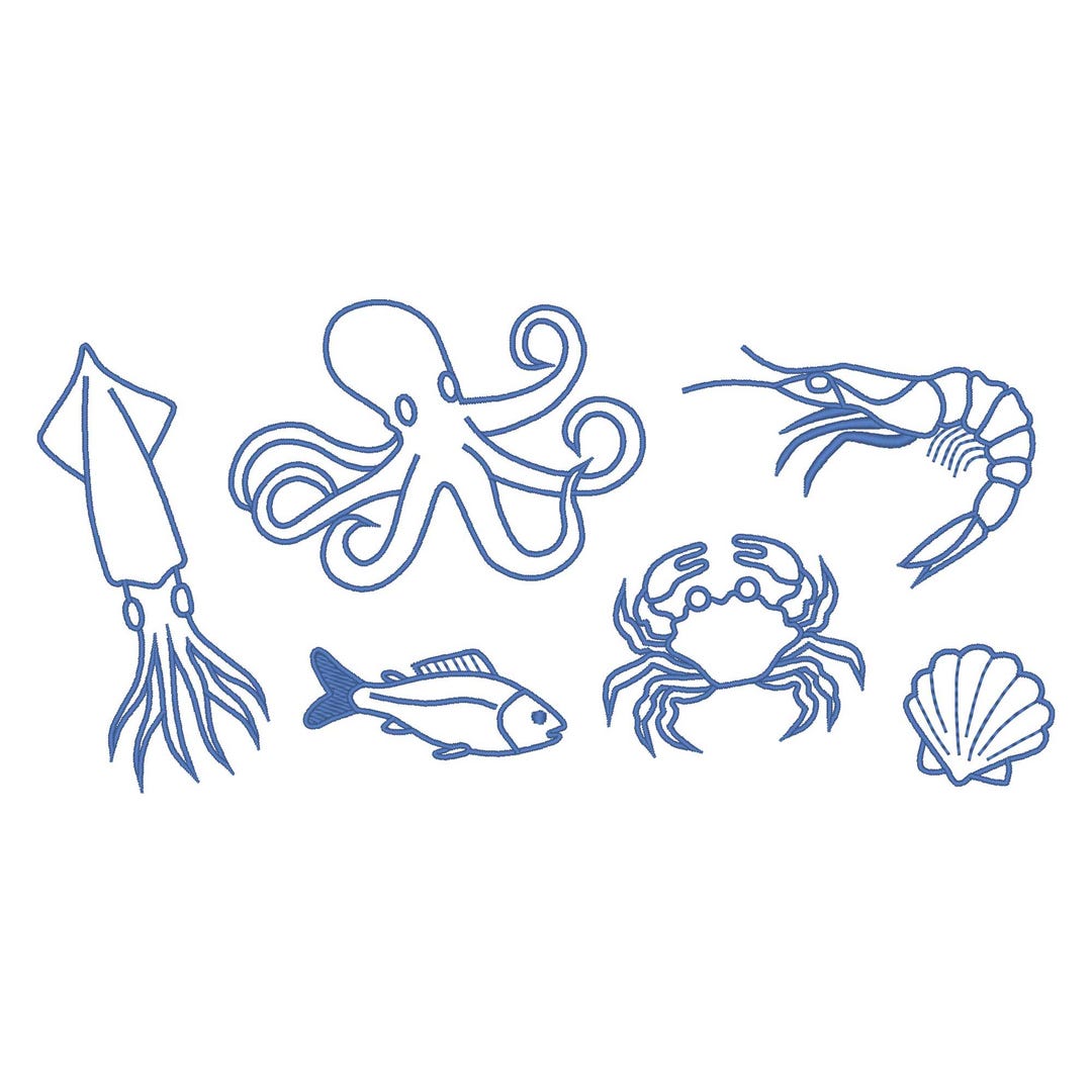 Sea Creatures Embroidery Design, Sea Life Embroidery Design, Summer ...