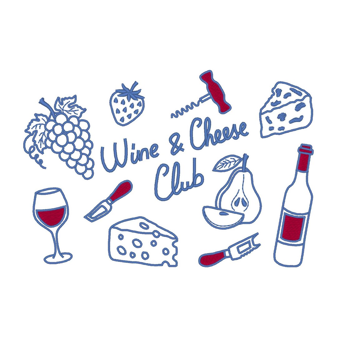 Wine and Cheese Embroidery Design: Trendy Embroidery File (digital ...
