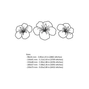 Hibiscus Trio Outline Embroidery Design: Tropical Embroidery File ...