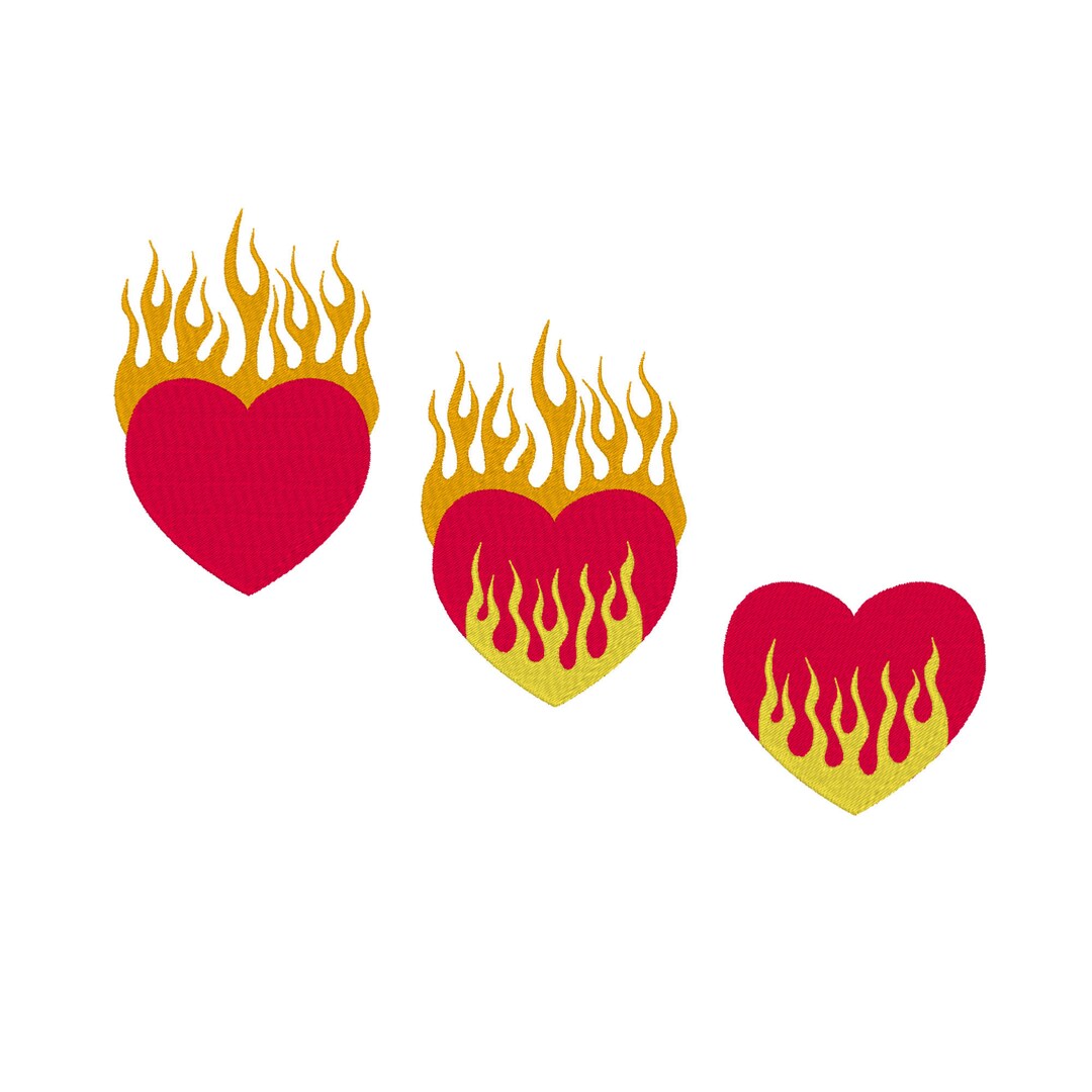 Heart on Fire Embroidery Designs, Flaming Heart Embroidery Design, Mini ...