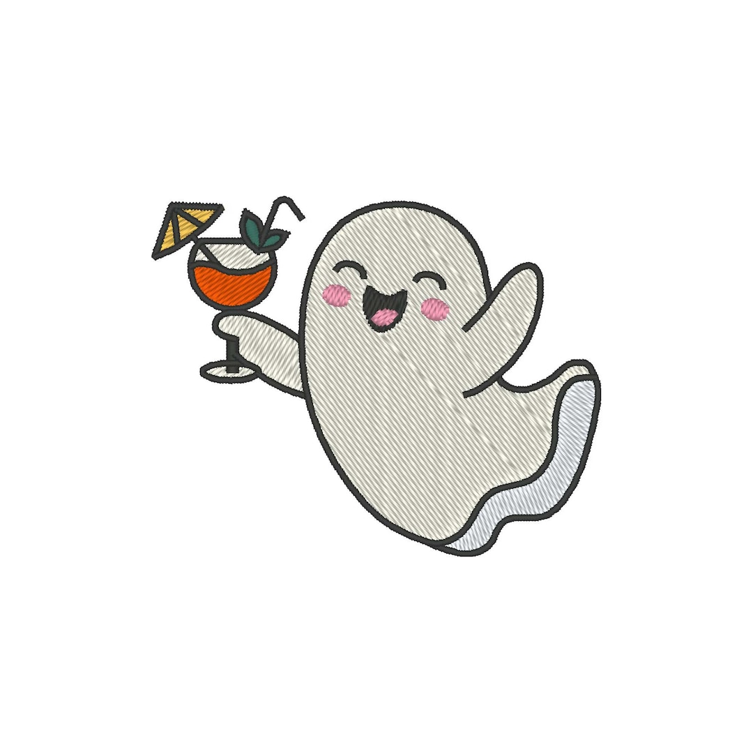 Cocktail Ghost Embroidery Design, Ghost Embroidery Design, Cute Ghost ...