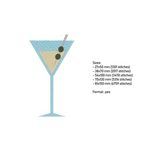 Martini Glass Embroidery Design, Martini Machine Embroidery, Martini ...