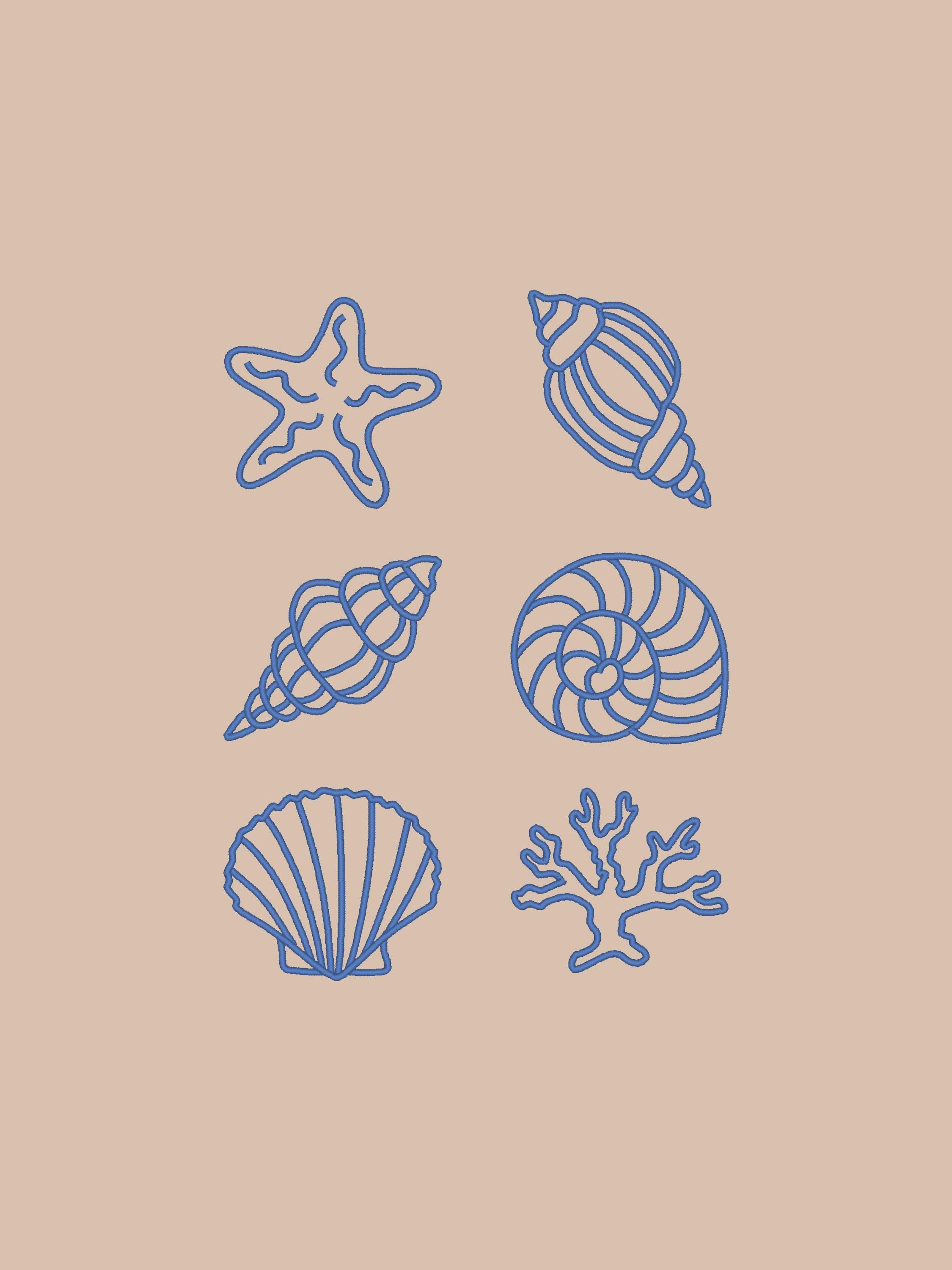 Sea Shells Embroidery Design Set: Mini Summer Embroidery Files (digital ...