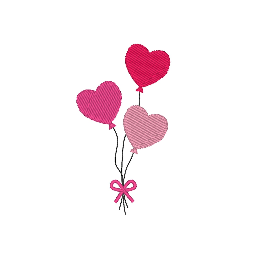 Heart Balloons Embroidery Design: Valentines Day Embroidery File ...