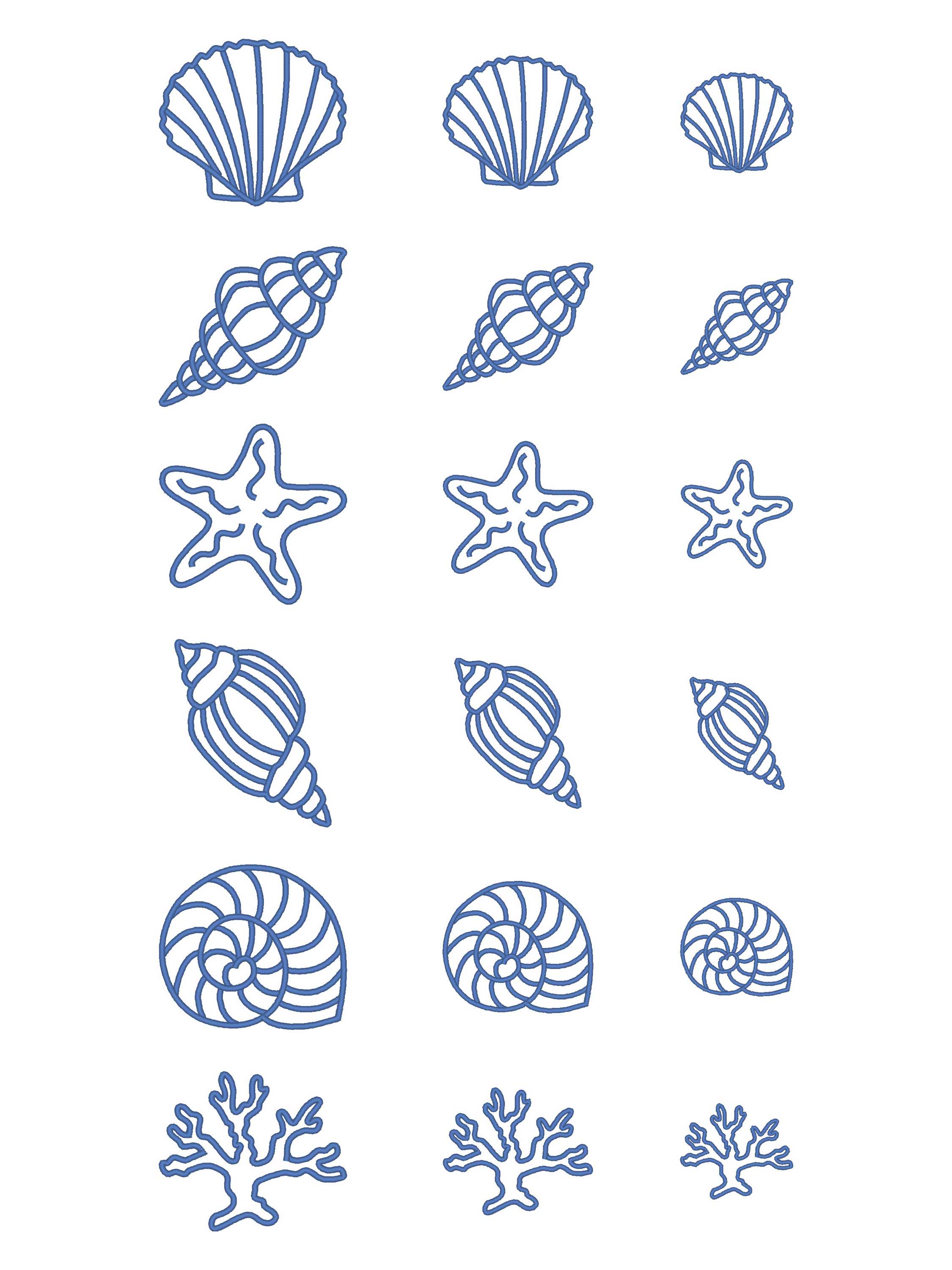 Sea Shells Embroidery Design Set: Mini Summer Embroidery Files (digital ...