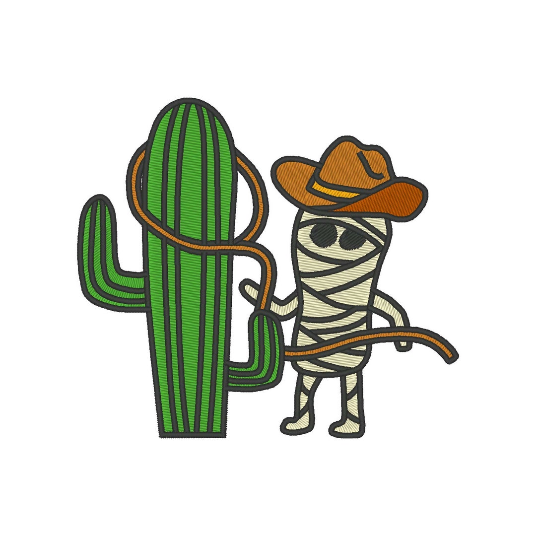 Cactus Cowboy Mummy Embroidery Design: Western Halloween Embroidery ...
