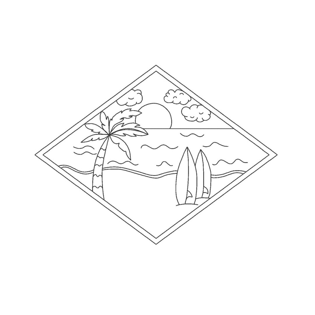 Beach Scene Embroidery Design: Vacation Embroidery File (digital ...
